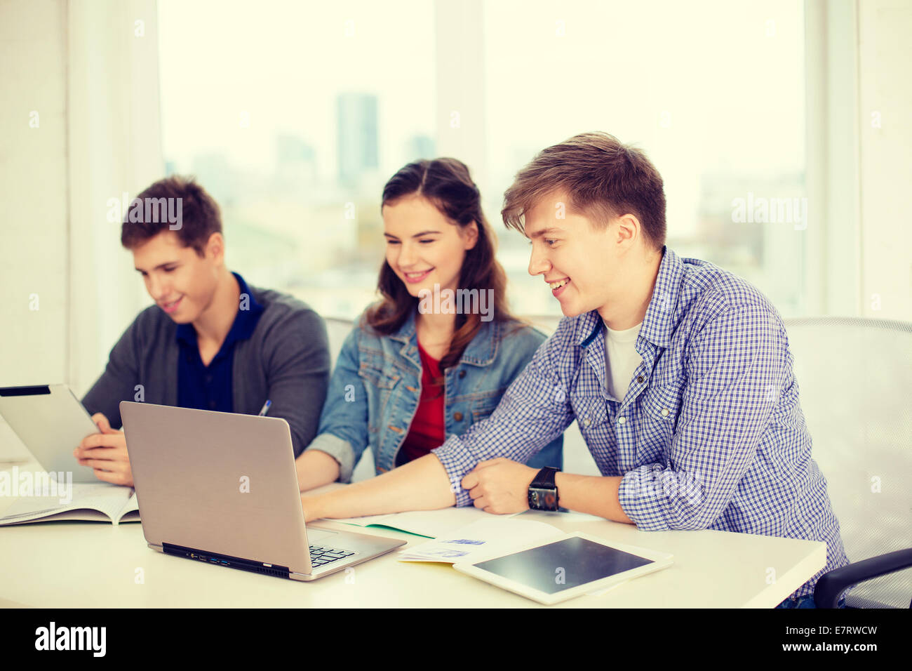 students with laptop, notebooks and tablet pc Stock Photo - Alamy