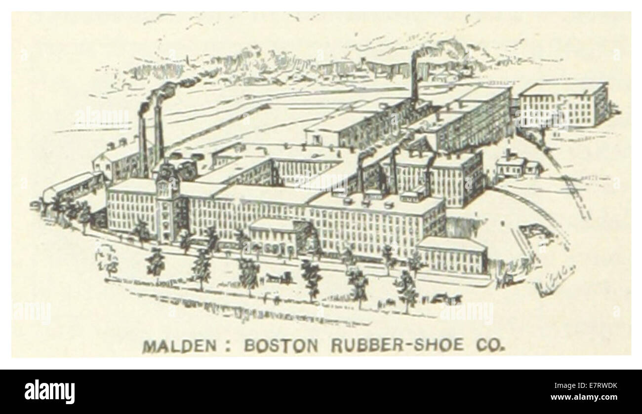 An 1891 illustration of the Boston Rubber-Shoe Company's factory in ...