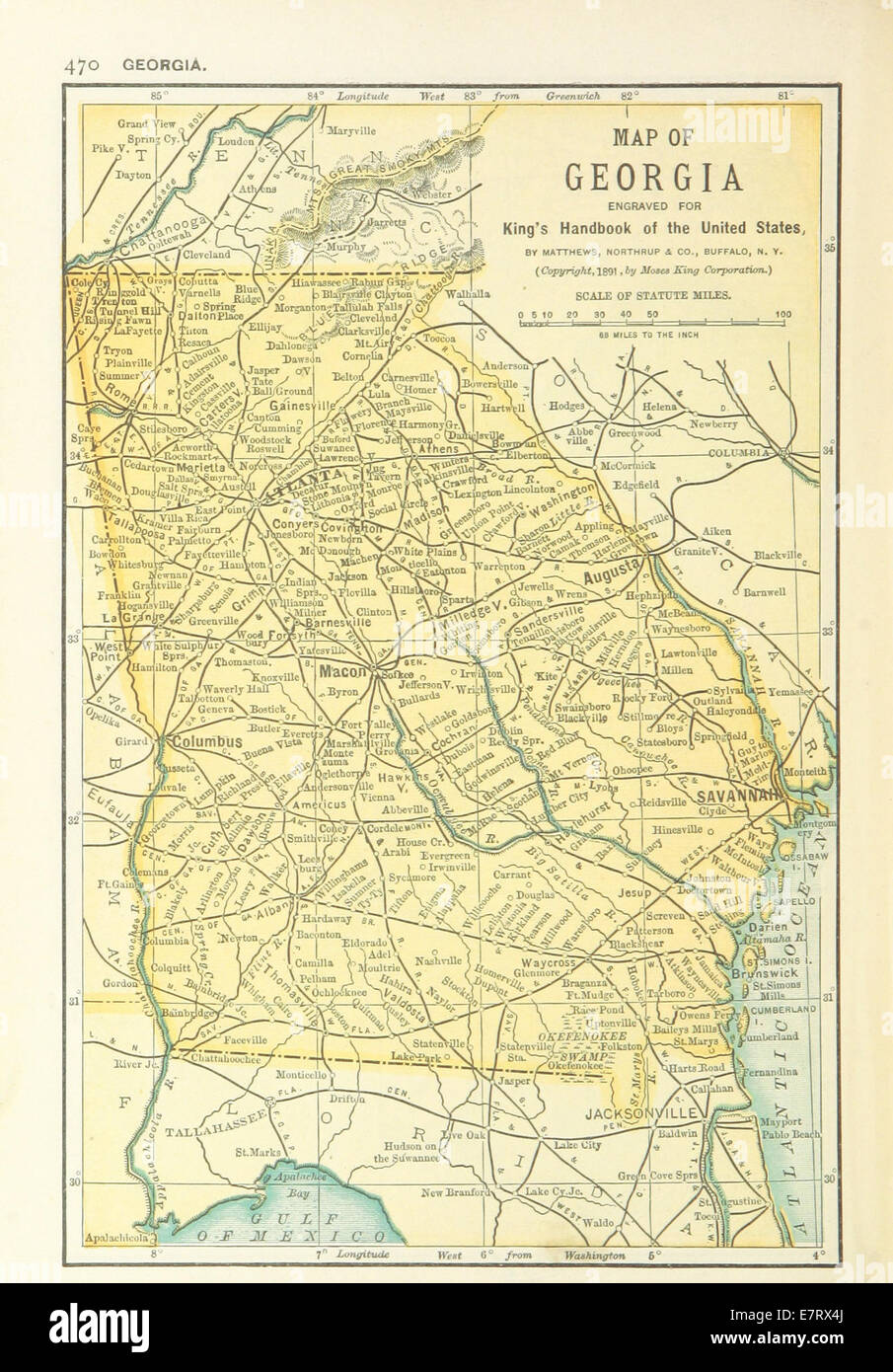 This 1891 map of Georgia, USA, provides detailed geographic and ...