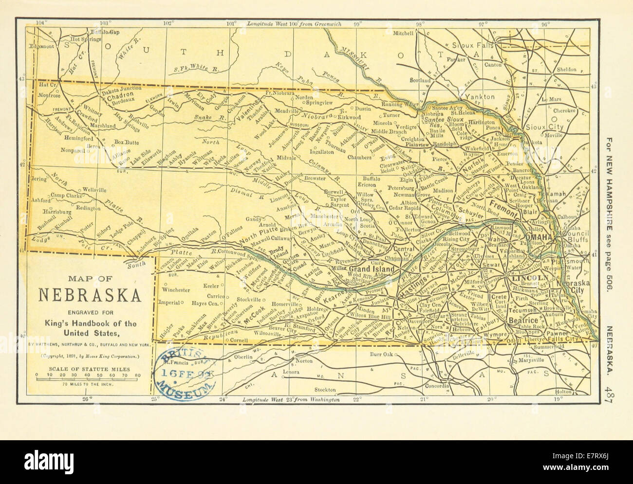 US-MAPS(1891) p489 - MAP OF NEBRASKA Stock Photo - Alamy