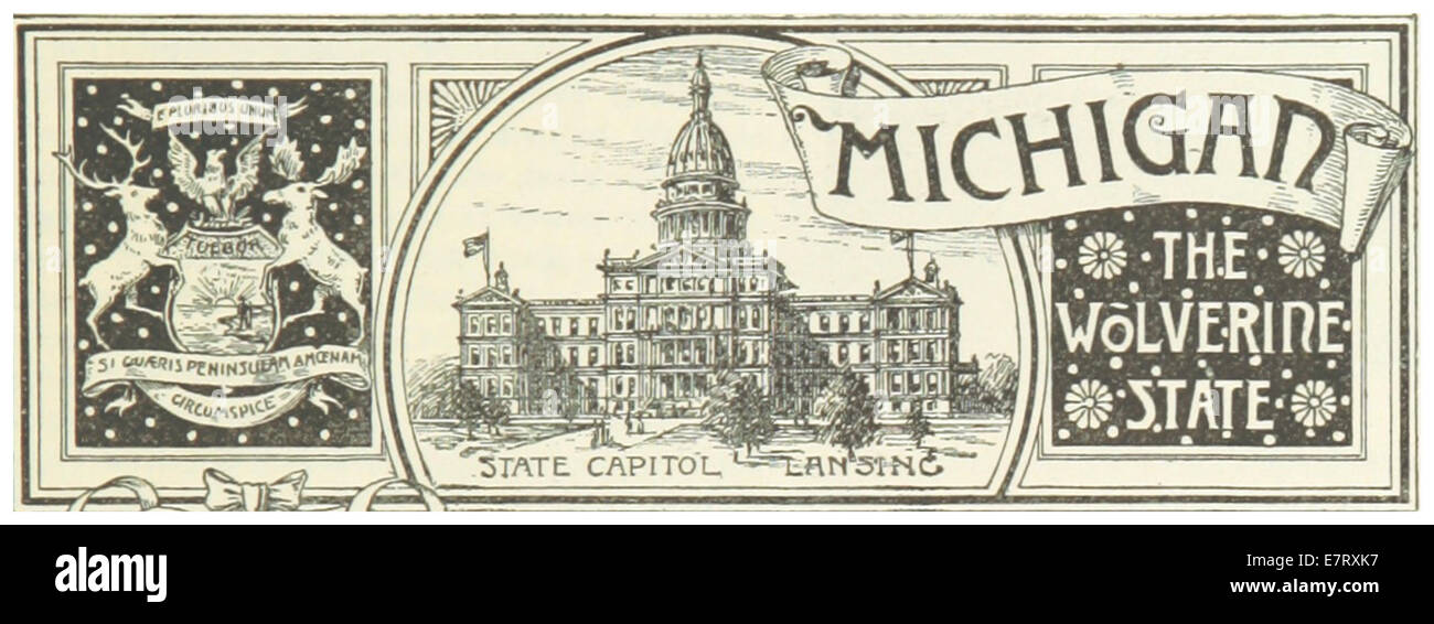 Illustration and map of Michigan, known as The Wolverine State, from ...