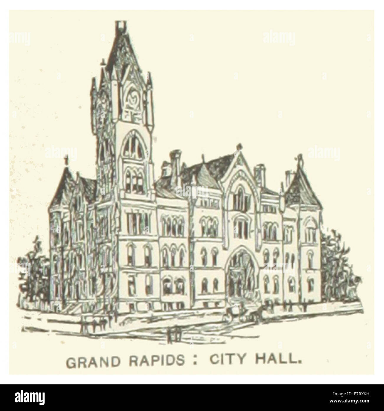 An 1891 illustration of the Grand Rapids City Hall, showing the ...