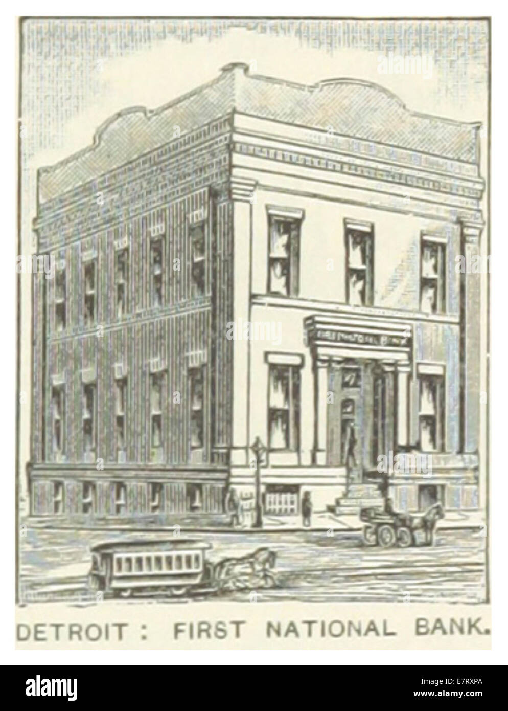 This 1891 illustration depicts the First National Bank in Detroit ...
