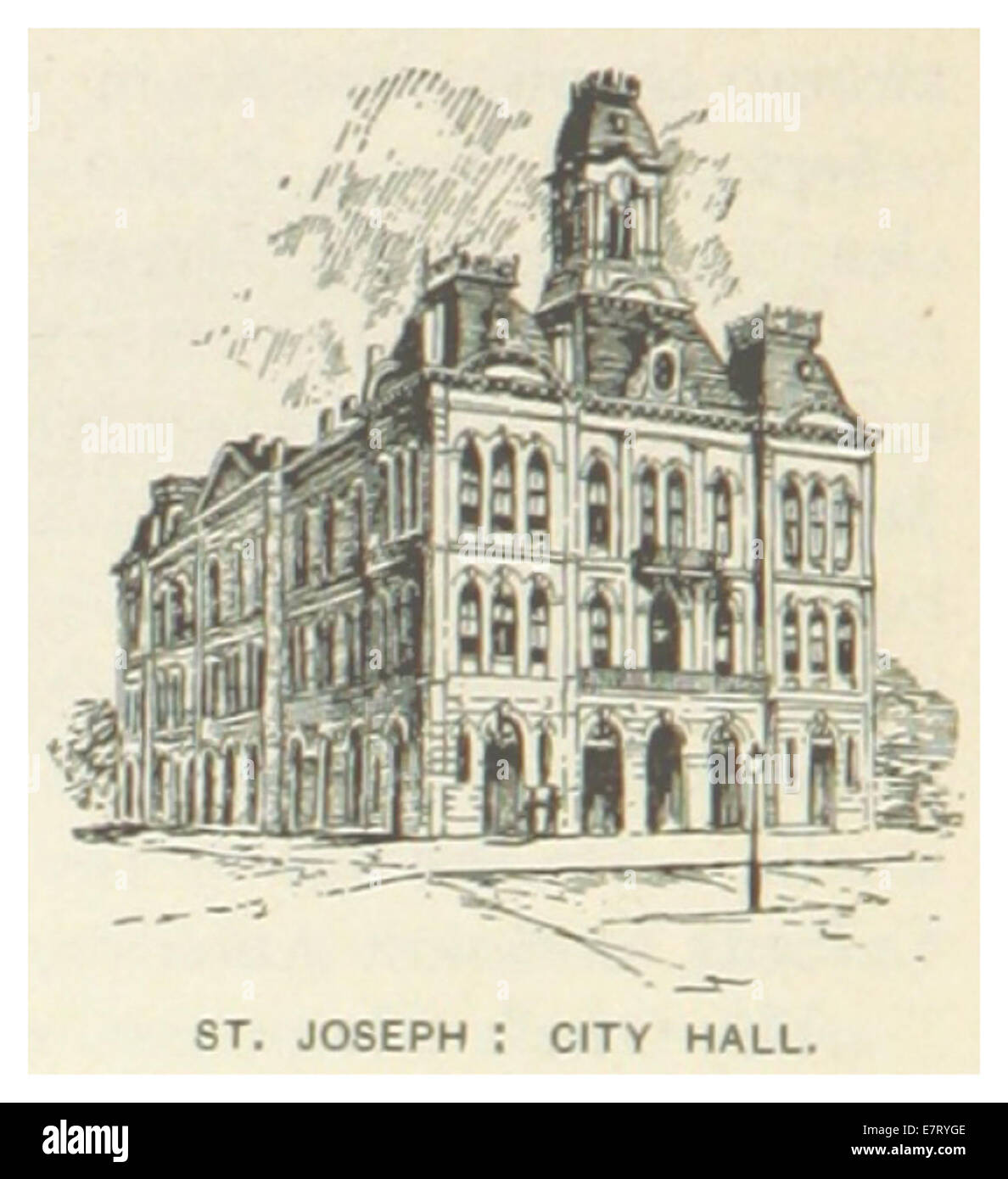 This 1891 illustration shows St. Joseph, Missouri's City Hall. The ...