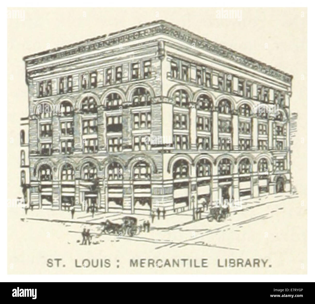 An 1891 illustration showing the Mercantile Library in St. Louis ...