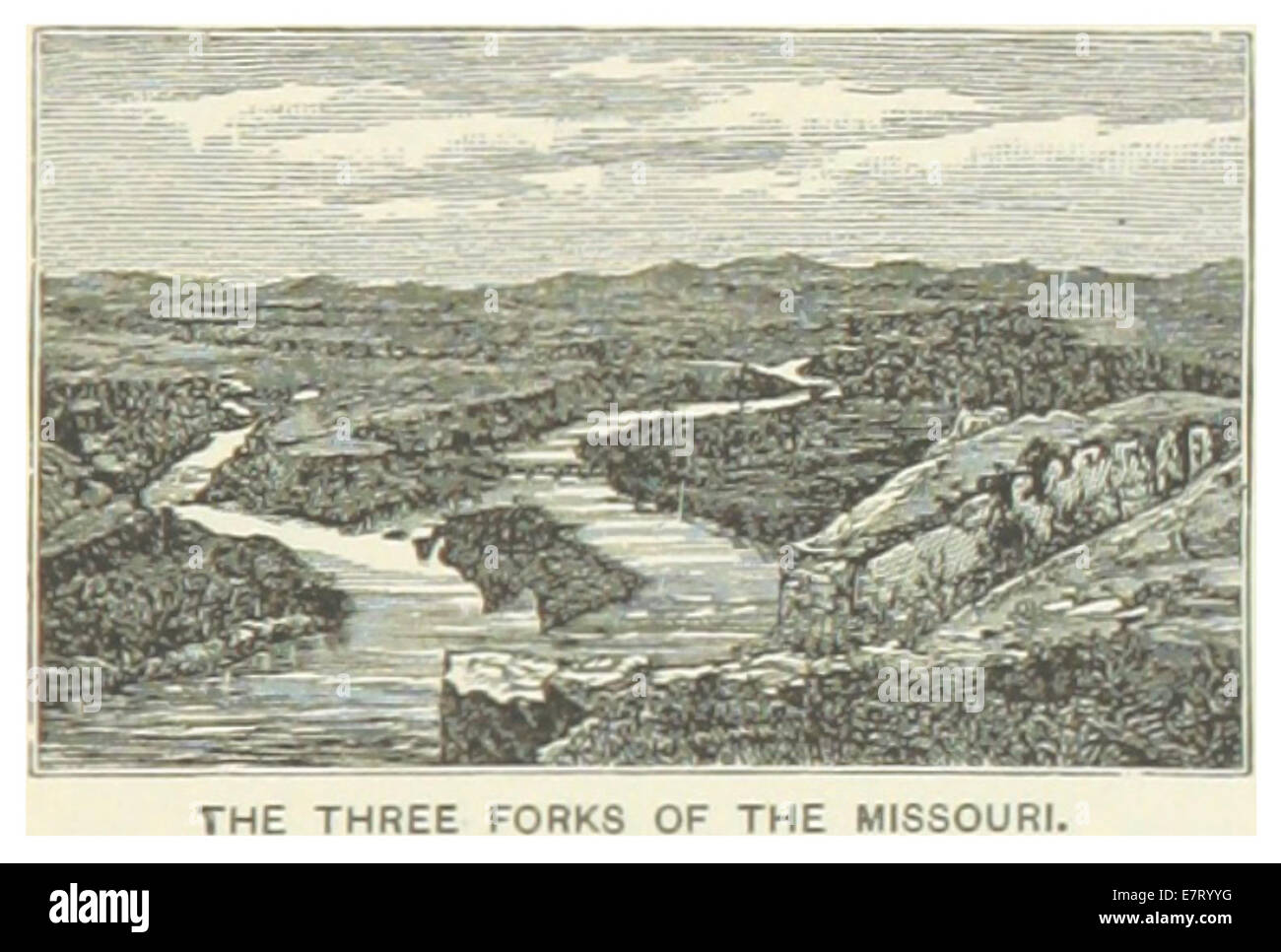 A 1891 map illustrating the Three Forks of the Missouri River ...