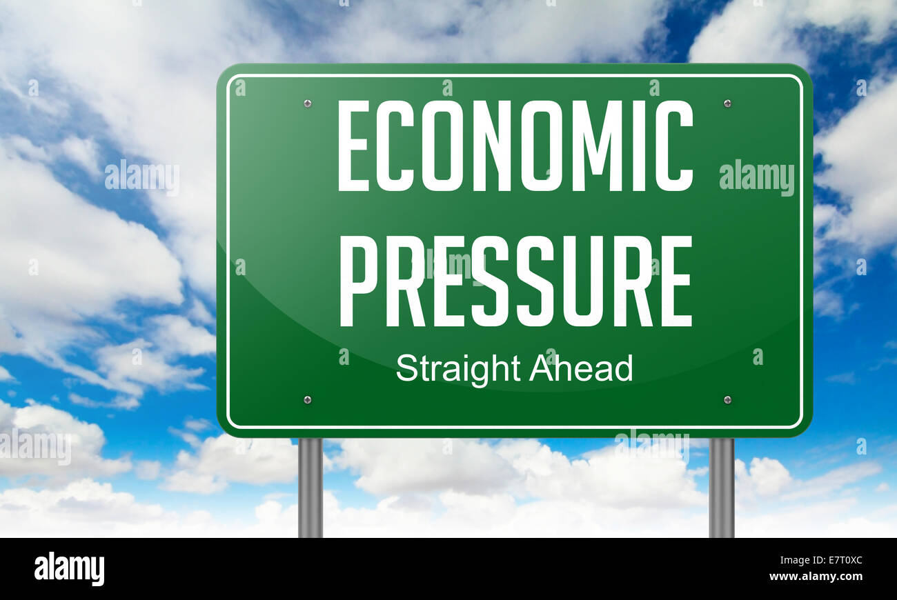 Economic Ppressure on Highway Signpost Stock Photo - Alamy