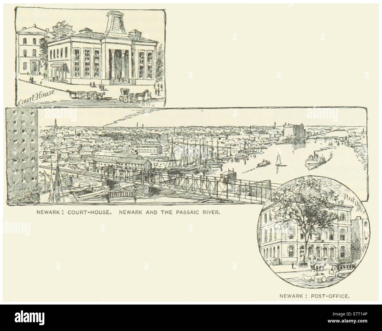 An 1891 illustration showing Newark, New Jersey, highlighting key ...