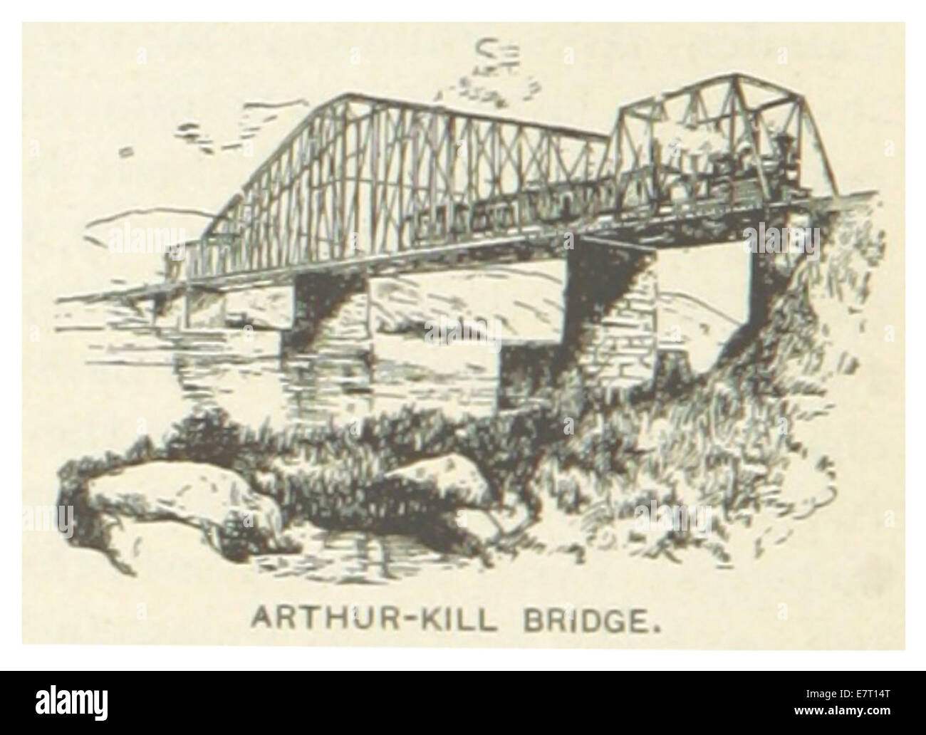 This 1891 illustration depicts the Arthur Kill Bridge in New Jersey ...