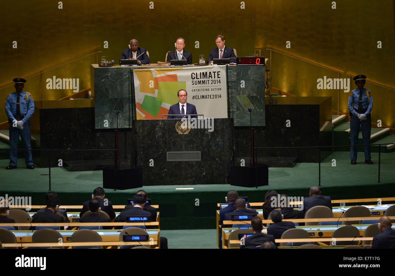 New York, USA. 23rd Sep, 2014. French President Francois Hollande(C ...