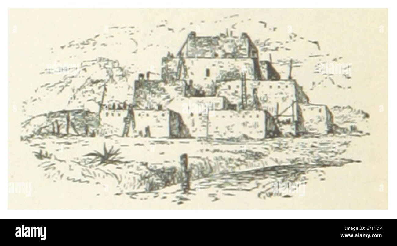 An 1891 sketch of a Pueblo Village in New Mexico, depicting the ...