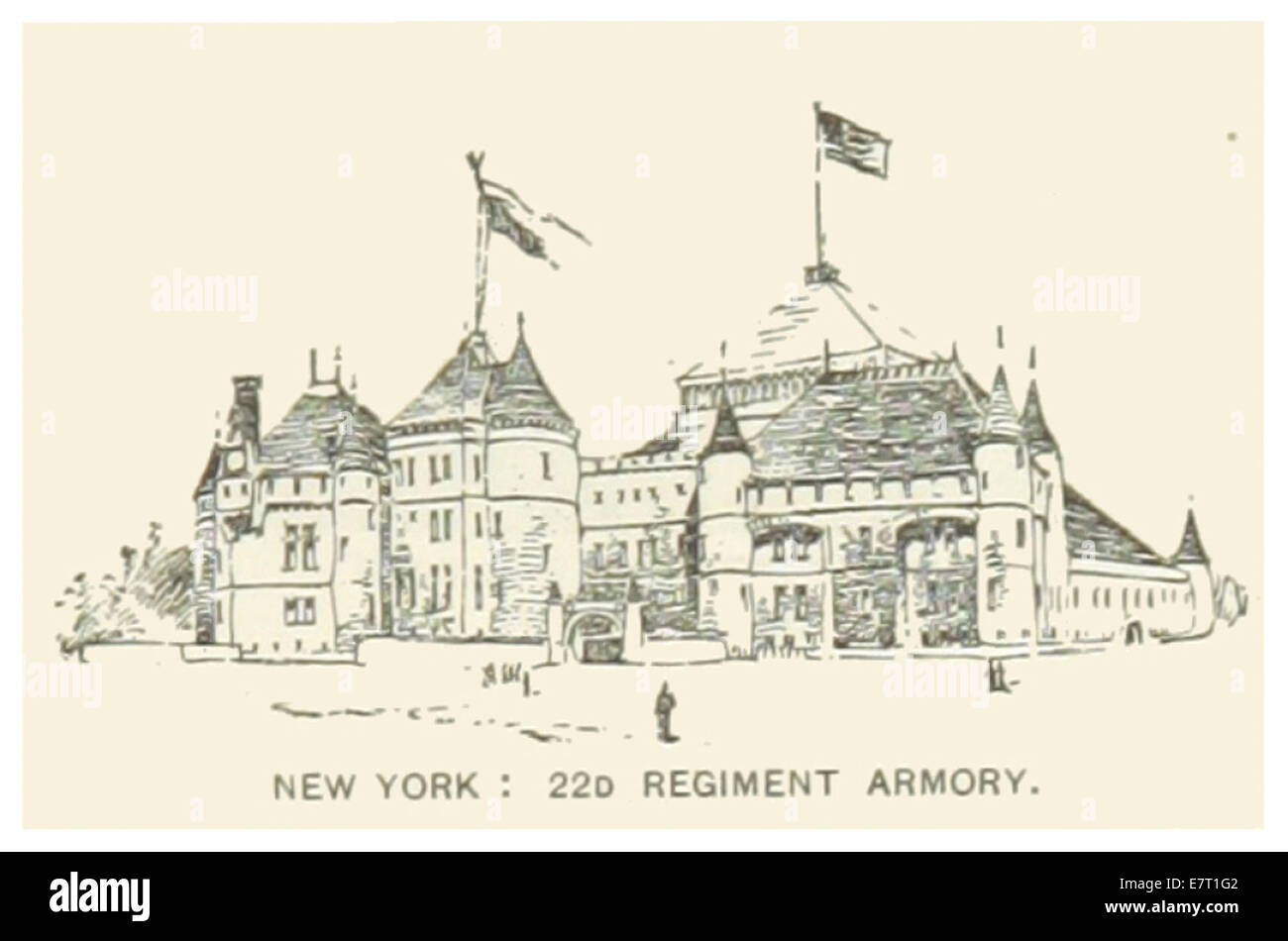 This 1891 illustration shows the 22nd Regiment Armory in New York City ...