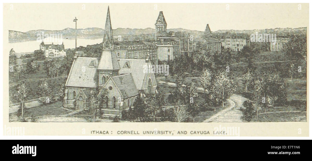 This 1891 illustration depicts Cornell University in Ithaca, New York ...