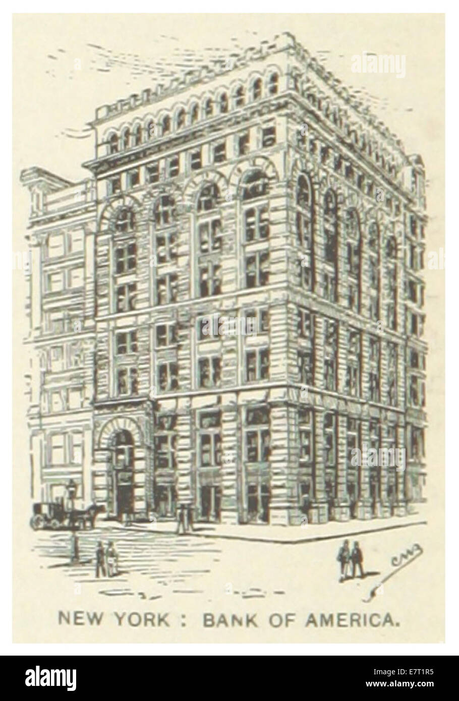 An 1891 illustration showing the Bank of America in New York City ...