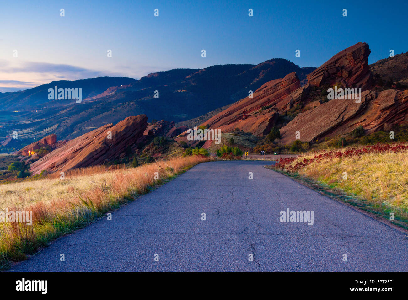 Red Rocks Park in Denver, Colorado is seen in this before dawn long ...