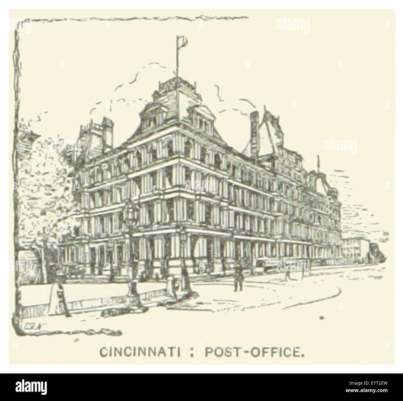 This 1891 illustration depicts the Cincinnati Post Office, showcasing ...