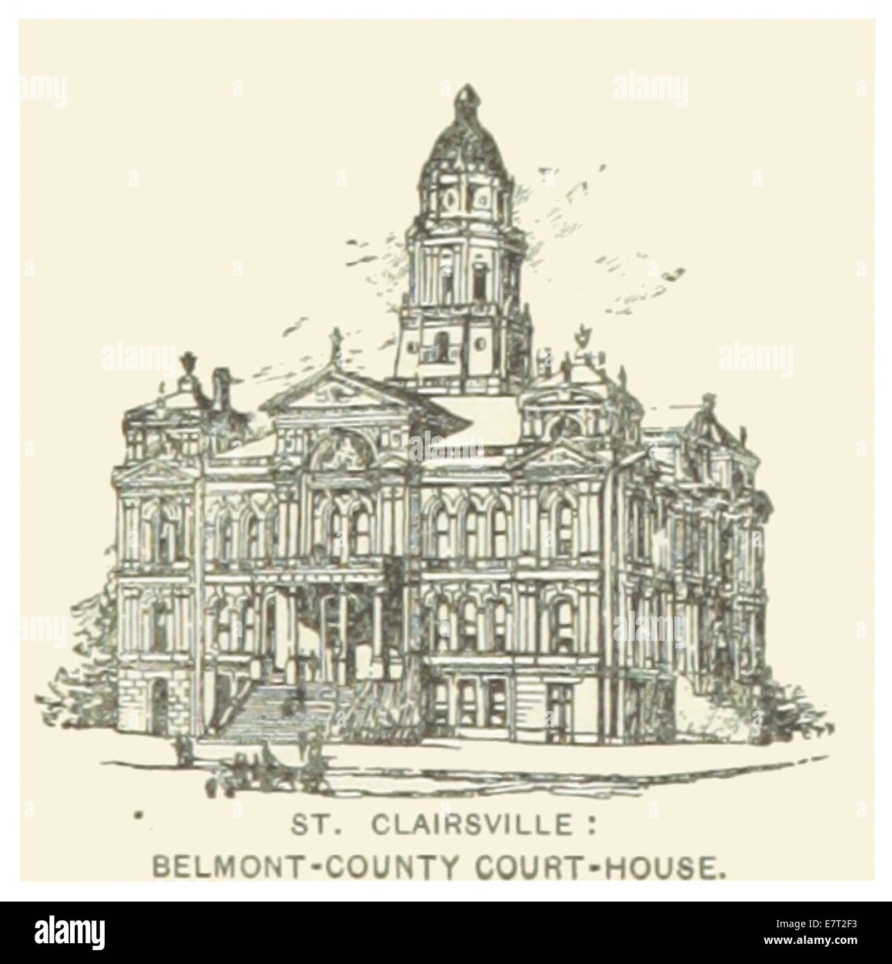 The 1891 sketch of the St. Clairsville County Courthouse provides a ...