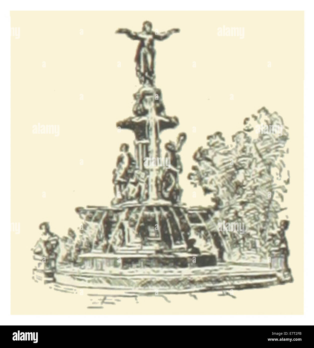 This 1891 sketch depicts the Tyler Davidson Fountain in Cincinnati ...