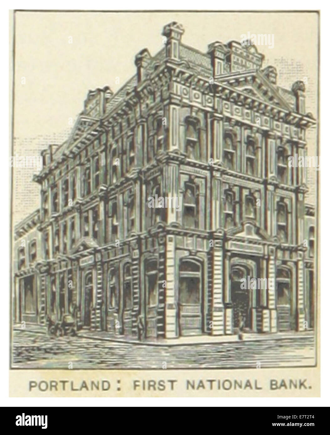 This 1891 illustration depicts the First National Bank in Portland ...