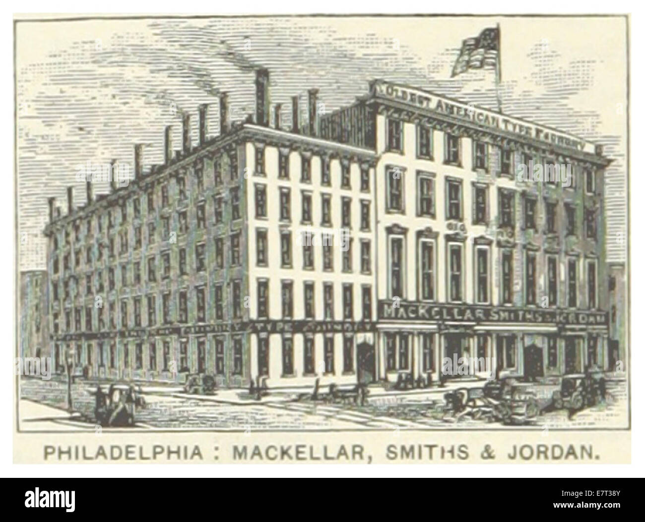 This 1891 illustration features the Mackellar, Smith & Jordan complex ...