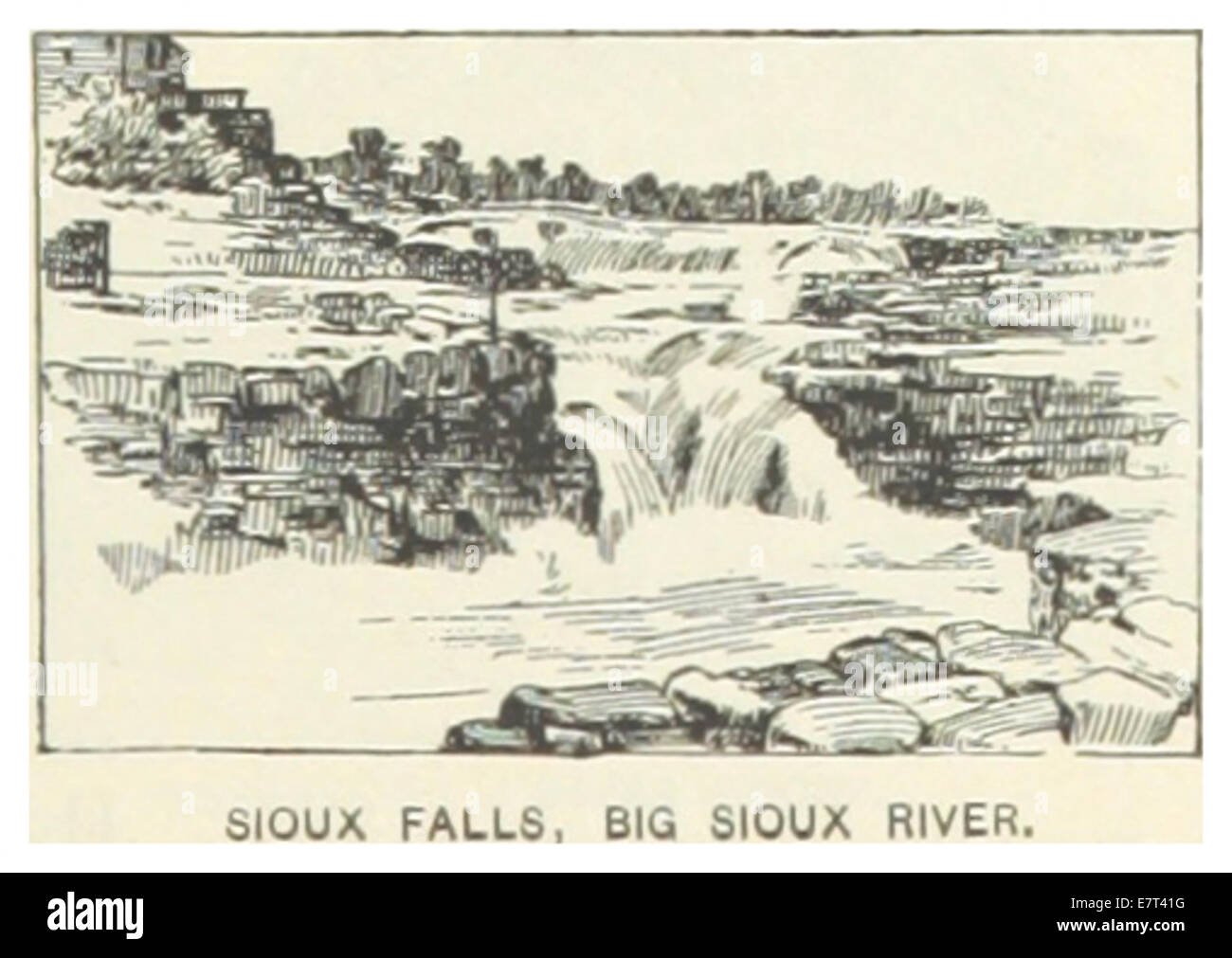 An 1891 illustration depicting Sioux Falls and the Big Sioux River in ...