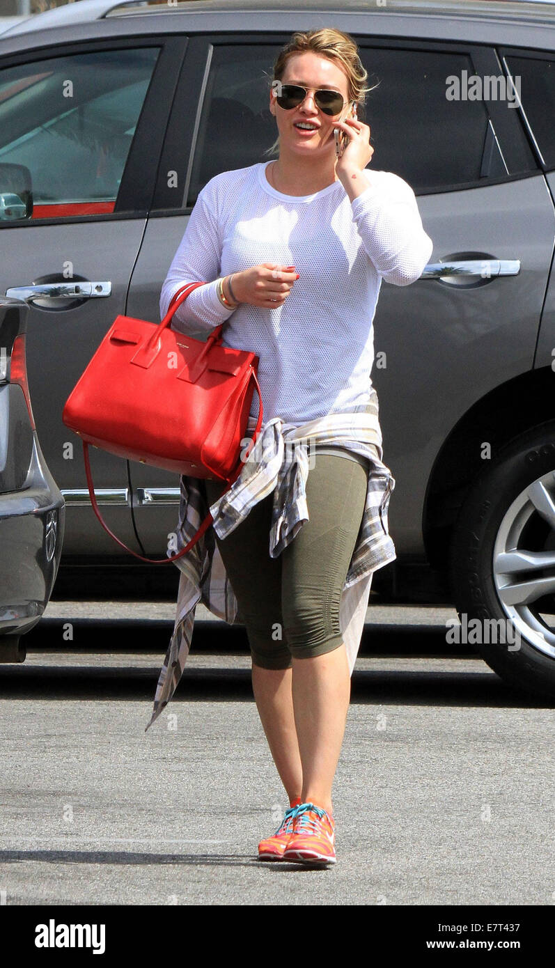 Hilary Duff running errands following a workout Featuring: Hilary Duff ...