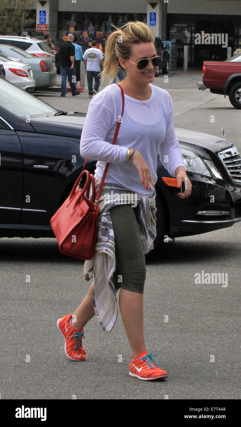 Hilary Duff running errands following a workout Featuring: Hilary Duff ...