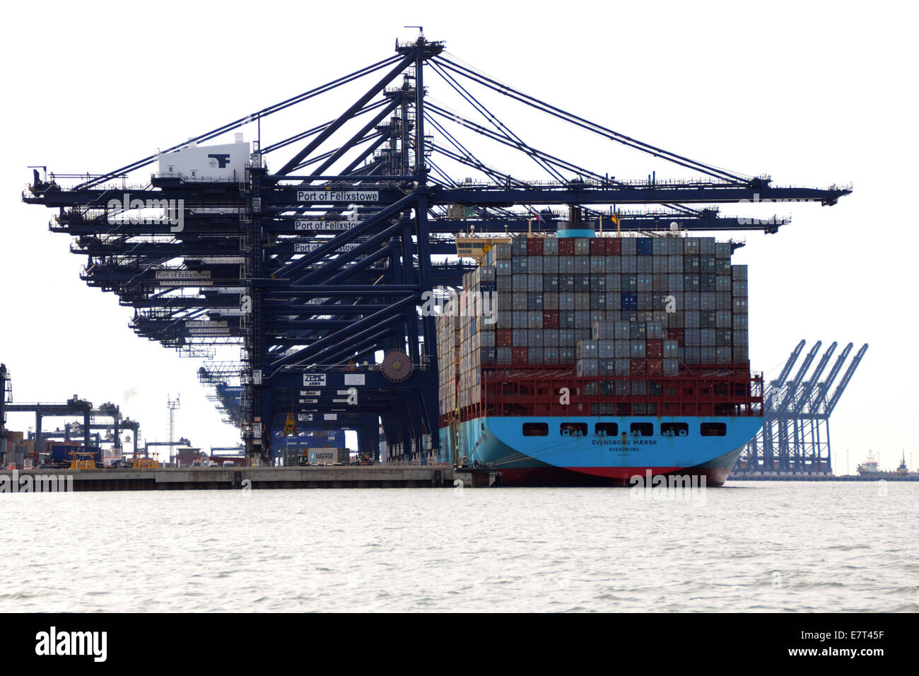 A Maersk Line container ship alongside at The Port of Felixstowe ...