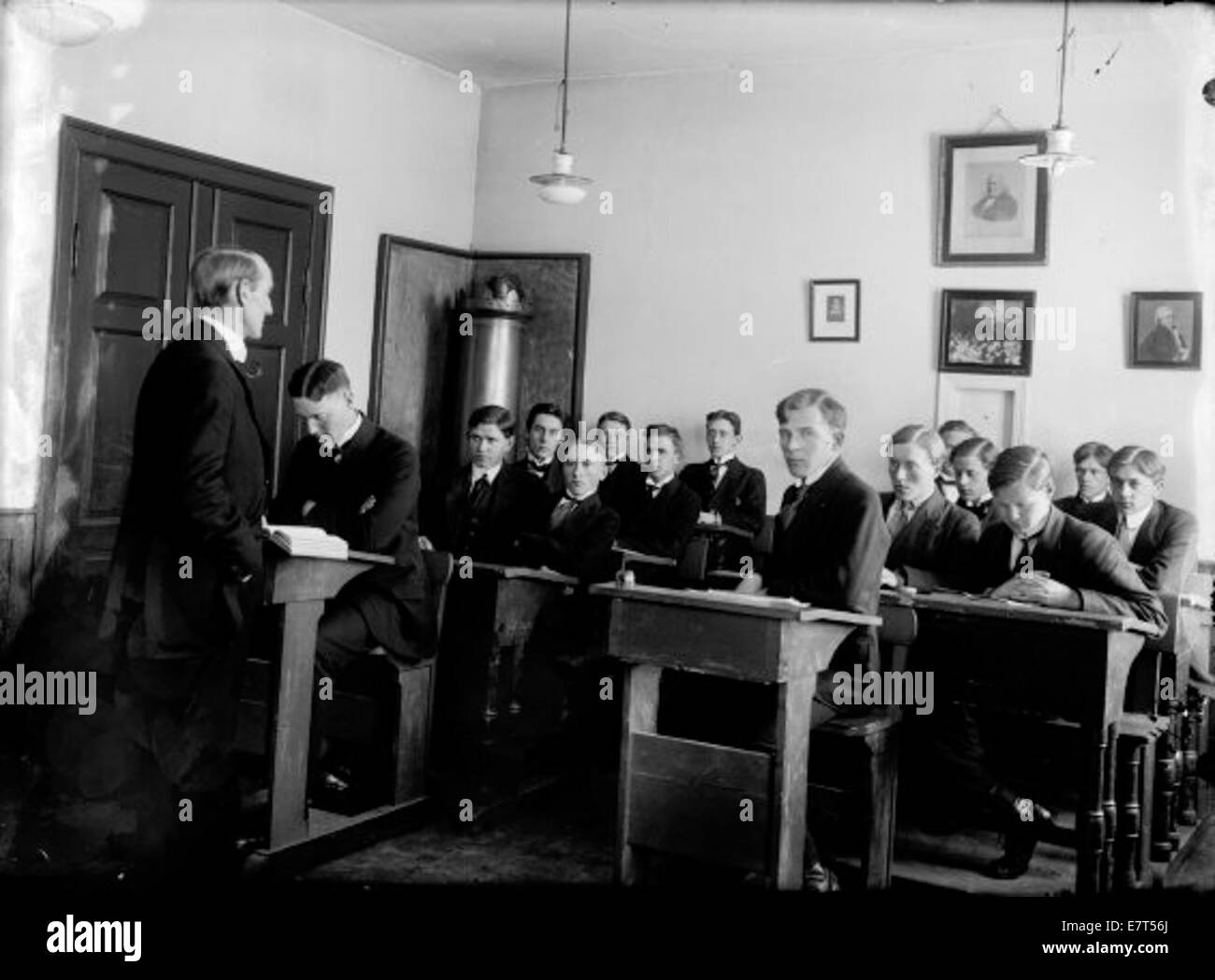 This photograph shows a classroom scene from the Menntaskólinn school ...