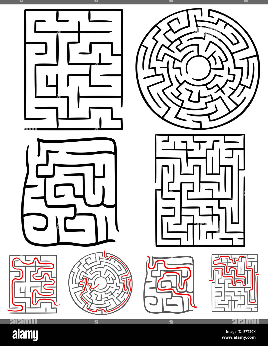 Set of Mazes or Labyrinths Graphic Diagrams for Children Education ...