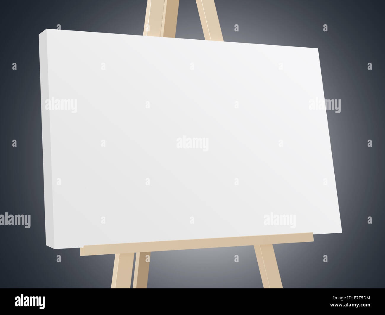 Wooden easel with blank white canvas on dark background Stock Photo - Alamy