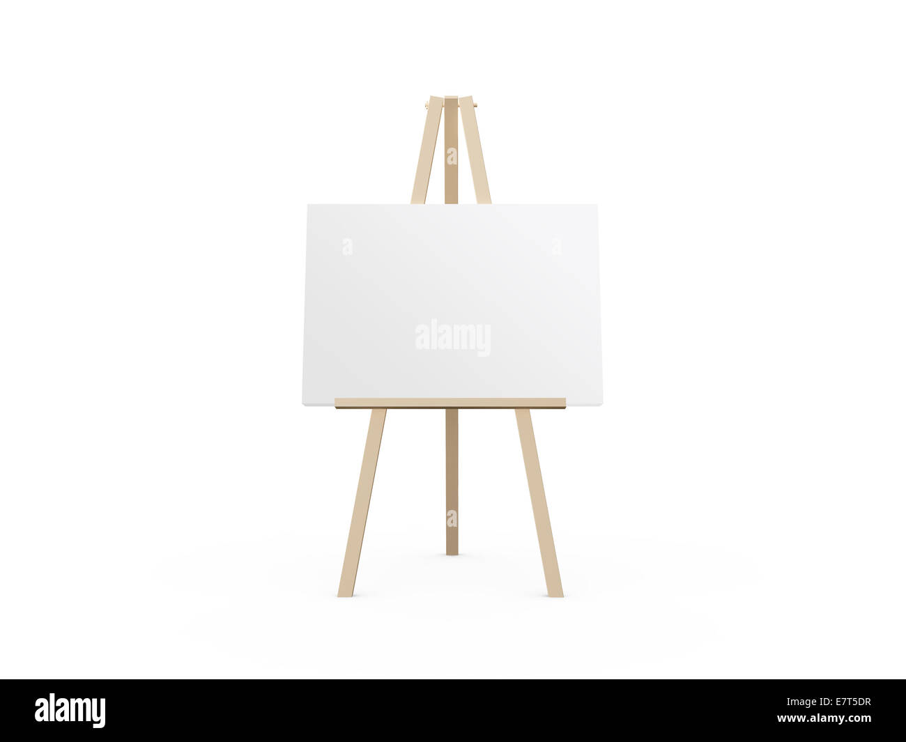 Wooden easel with blank white canvas, front view, isolated on white ...