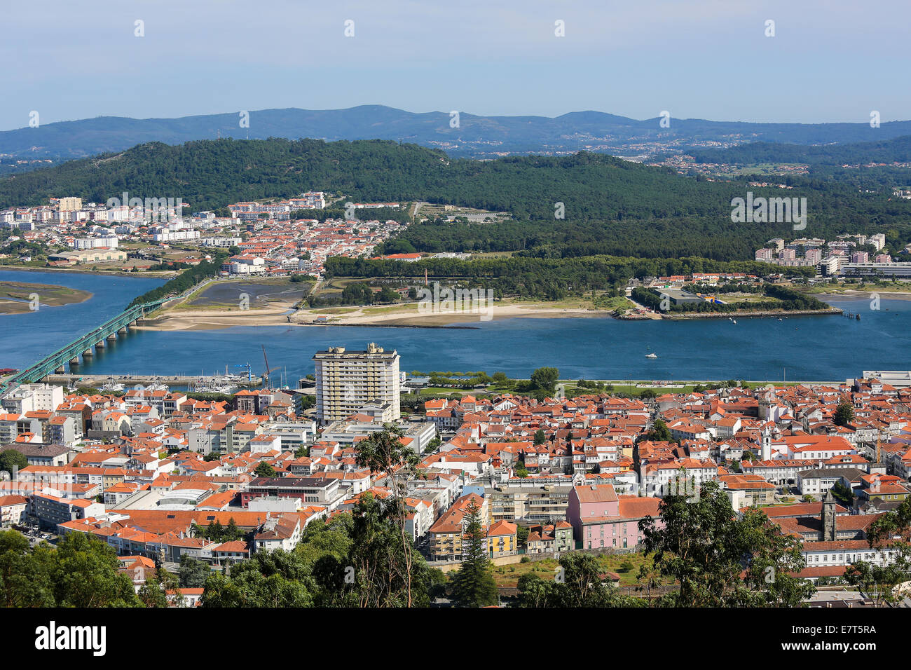 Aerial view on the center of Viana do Castelo, a famous city in the ...
