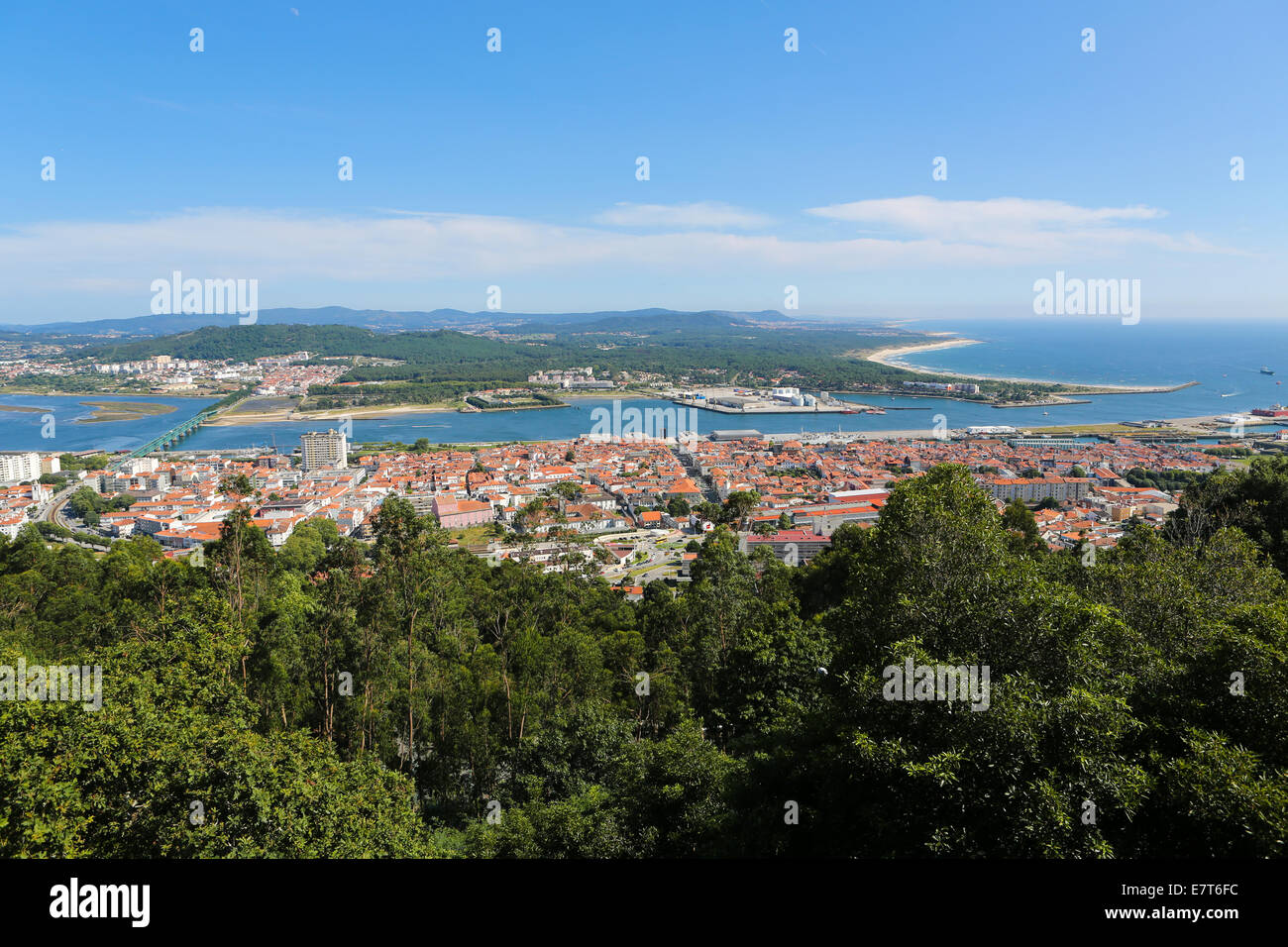 Aerial view on the center of Viana do Castelo, a famous city in the ...