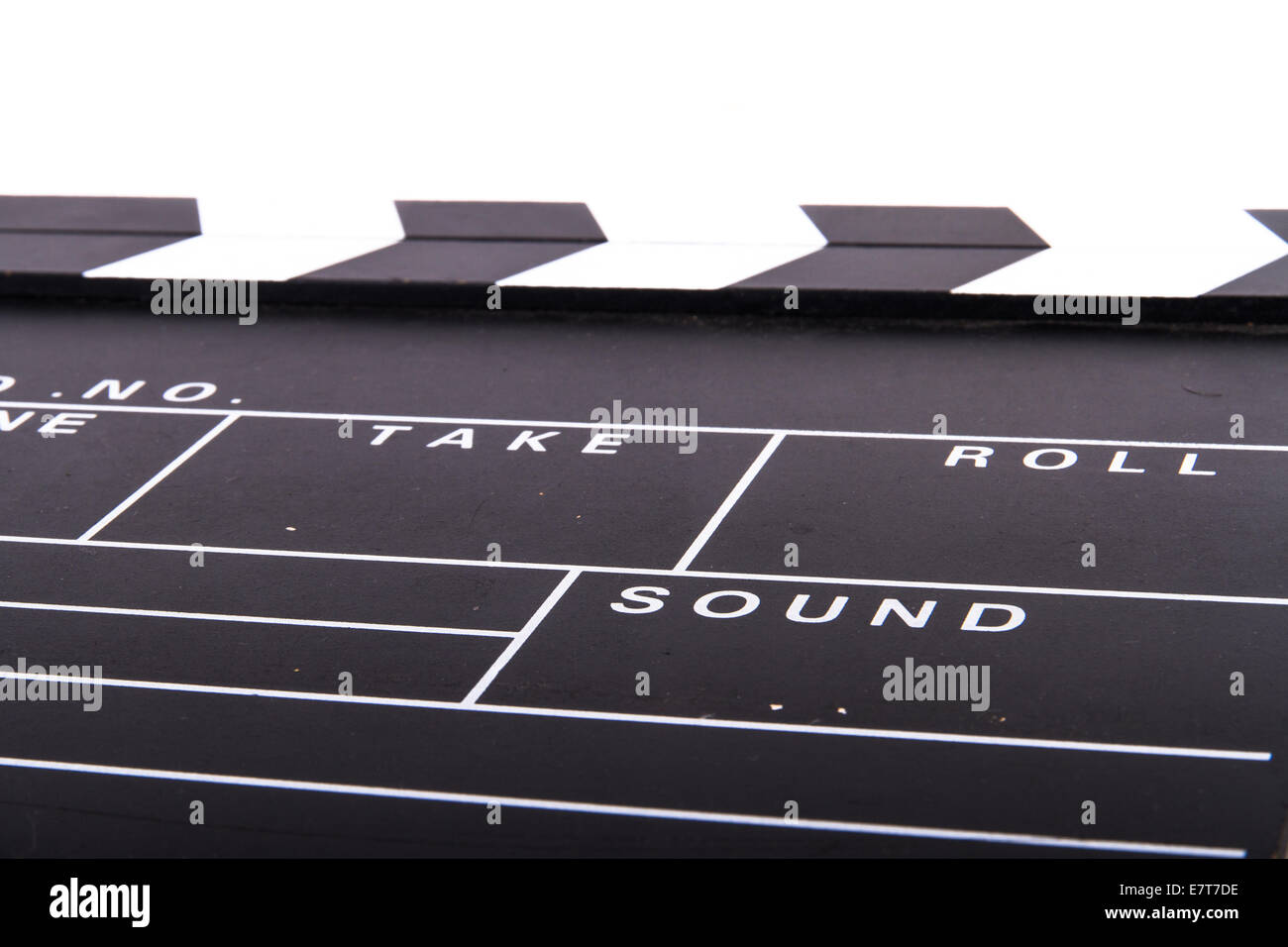 Close up of blank black film clapper board, isolated on white ...