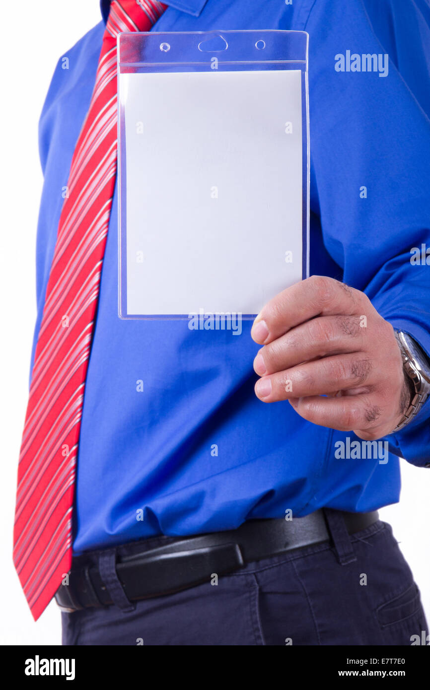 Man holding blank name tag hi-res stock photography and images - Alamy