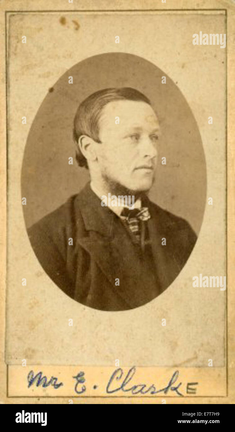 This portrait features Edward Clarke, showcasing his facial features ...