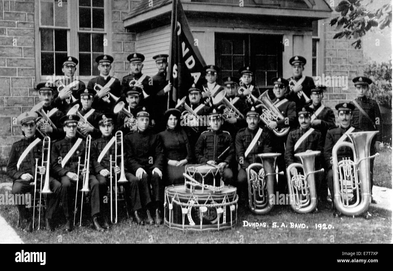 A photograph of a group of musicians in a band, likely from the early ...
