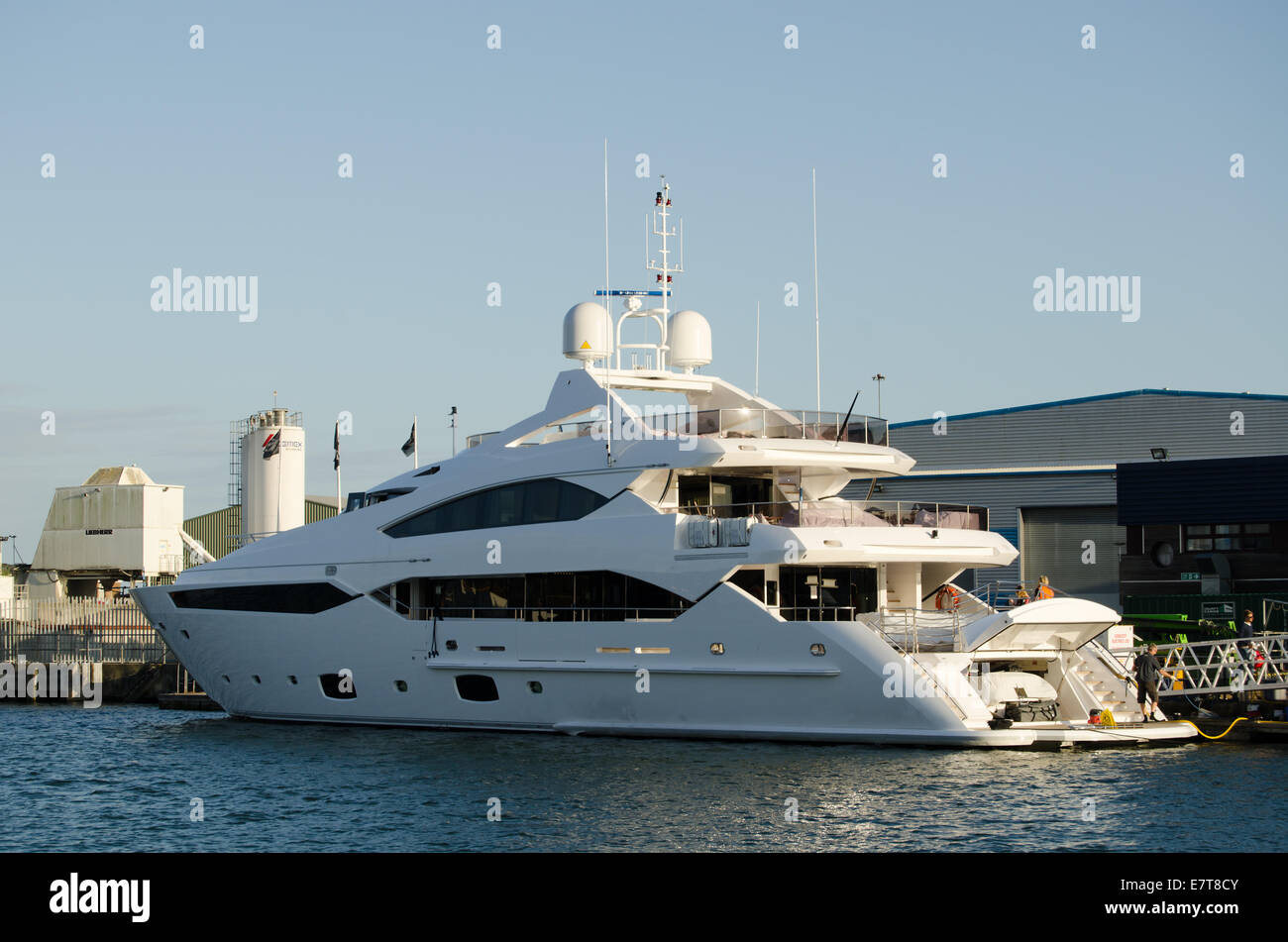 Luxury Yacht outside the Sunseeker boatyard in Poole, Dorset, UK Stock ...