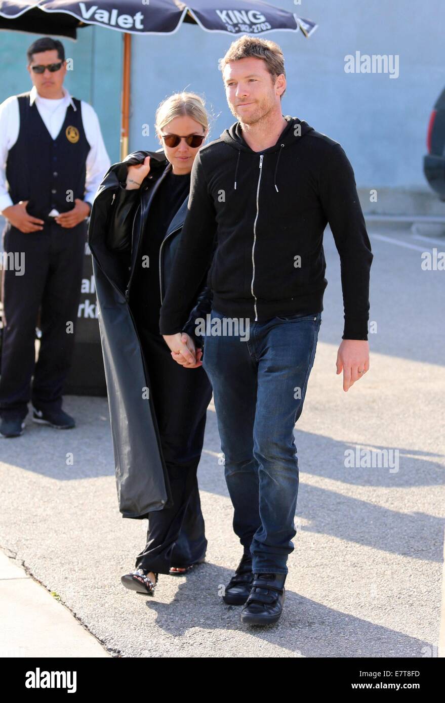Sam Worthington and his partner, Laura Bingle exit Maxfield after a ...