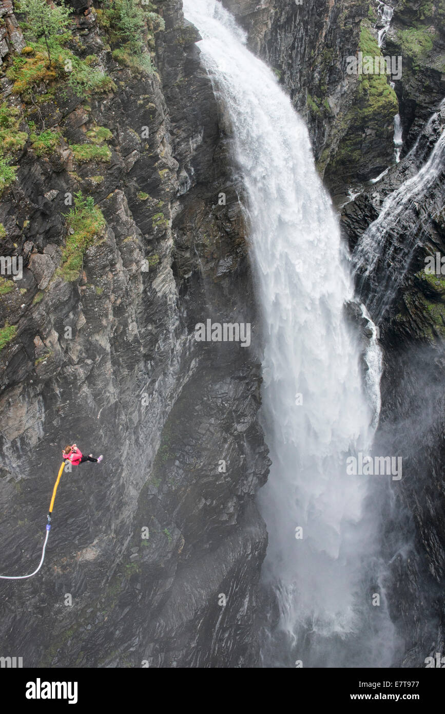 bungee jumping into a waterfall from the Gorsa Bridge in northern ...