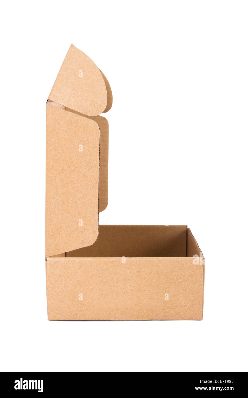 Open, empty box, side view, isolated on white background Stock Photo ...