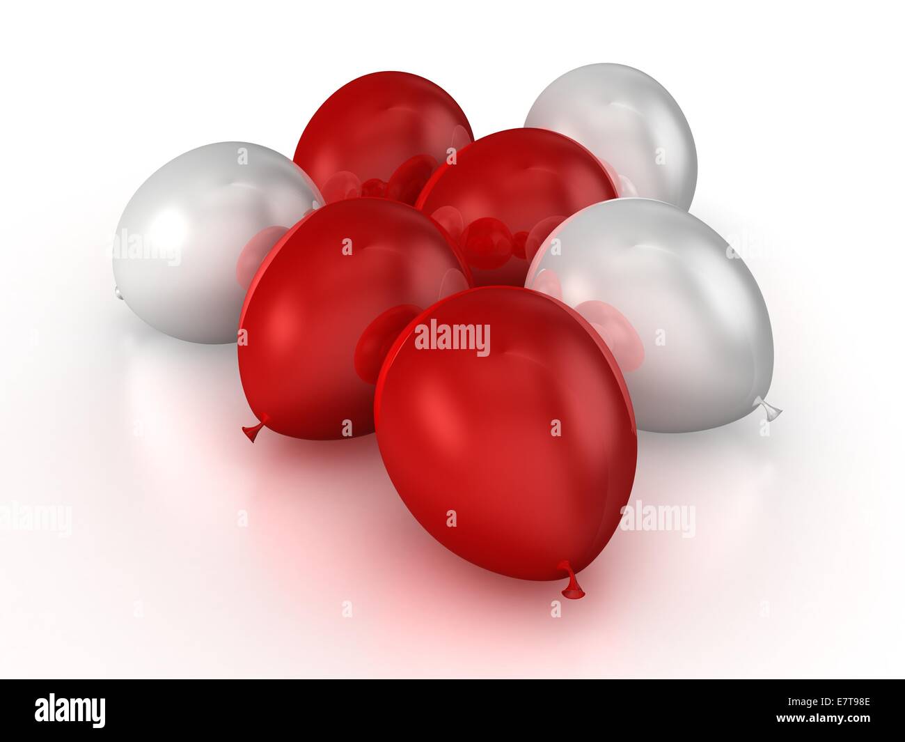 Red and white balloons on ground, isolated on white background Stock ...