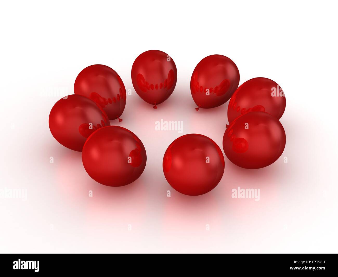 Teamwork concept, red balloons in a meeting on ground, isolated on ...