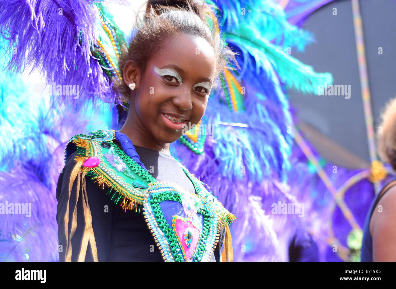 Notting Hill Carnival 2014 - A vibrant portrait of a participant Stock ...