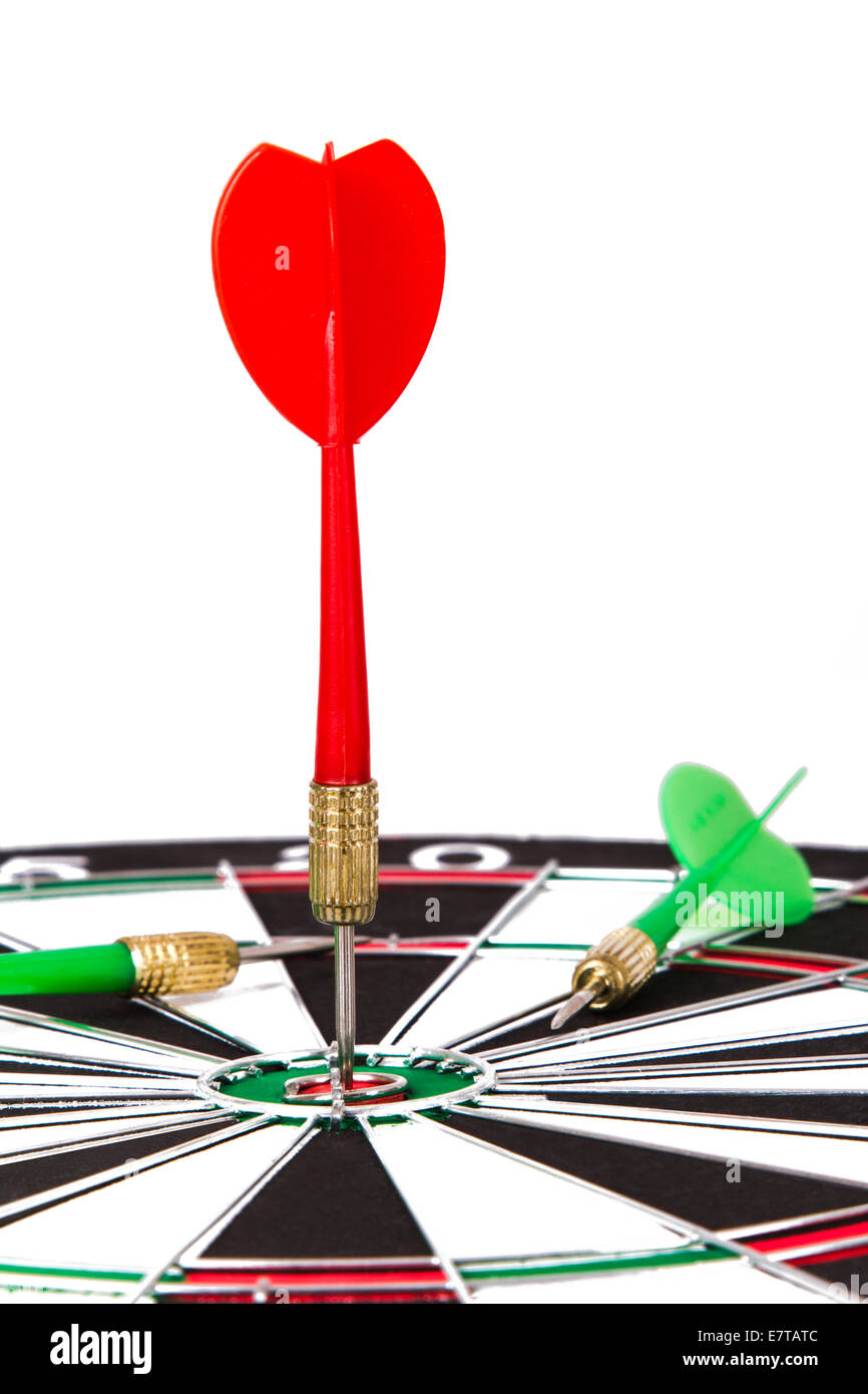 Red and green arrows and dart board, isolated on white background Stock ...