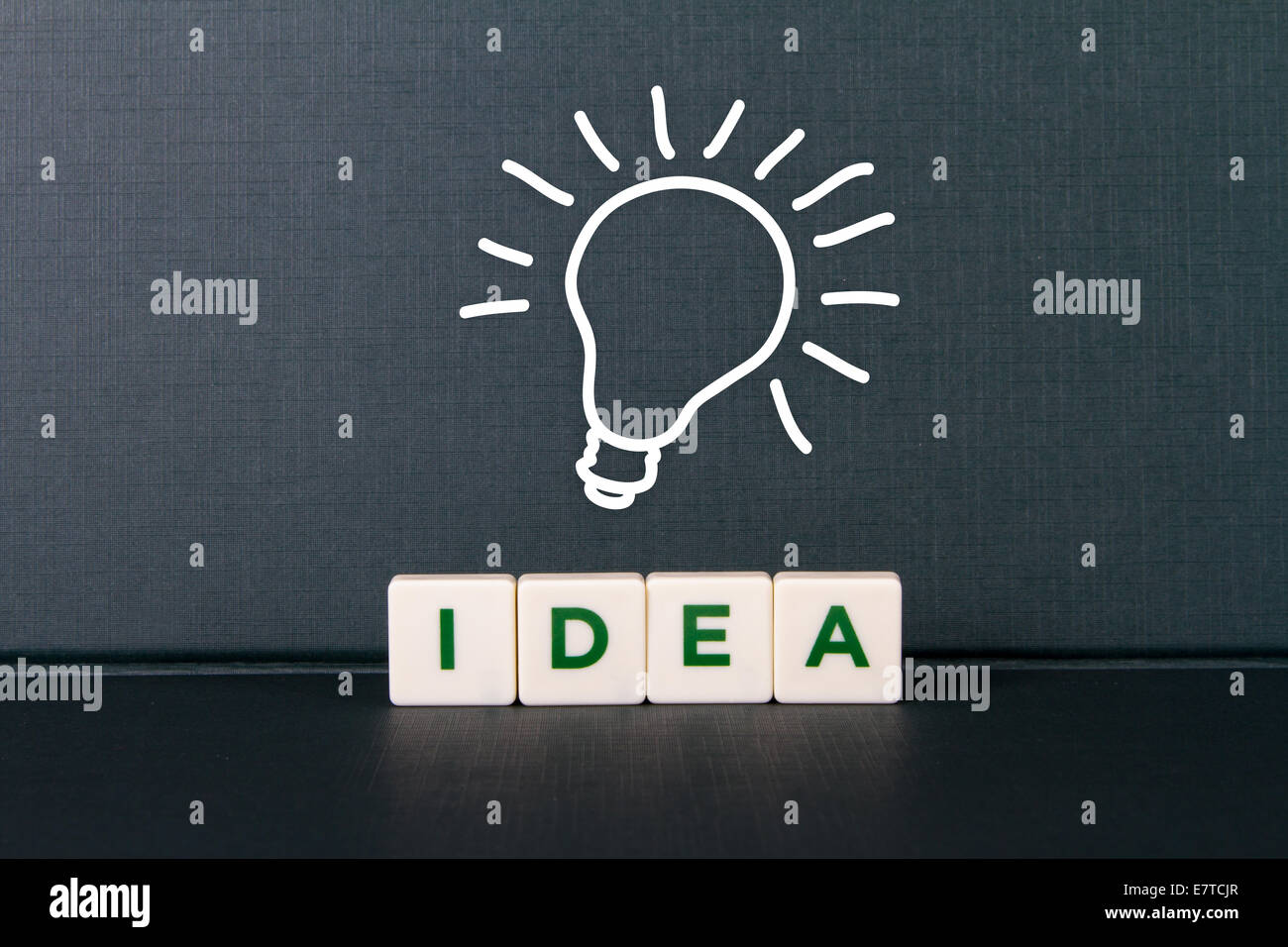 Concept of idea word in letters and sketch of light bulb glowing Stock ...