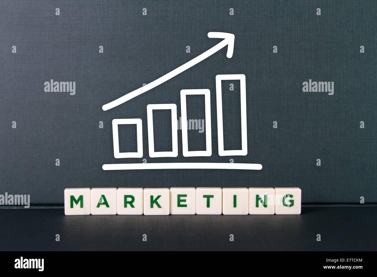 Marketing word in letters with bar chart of growth Stock Photo - Alamy