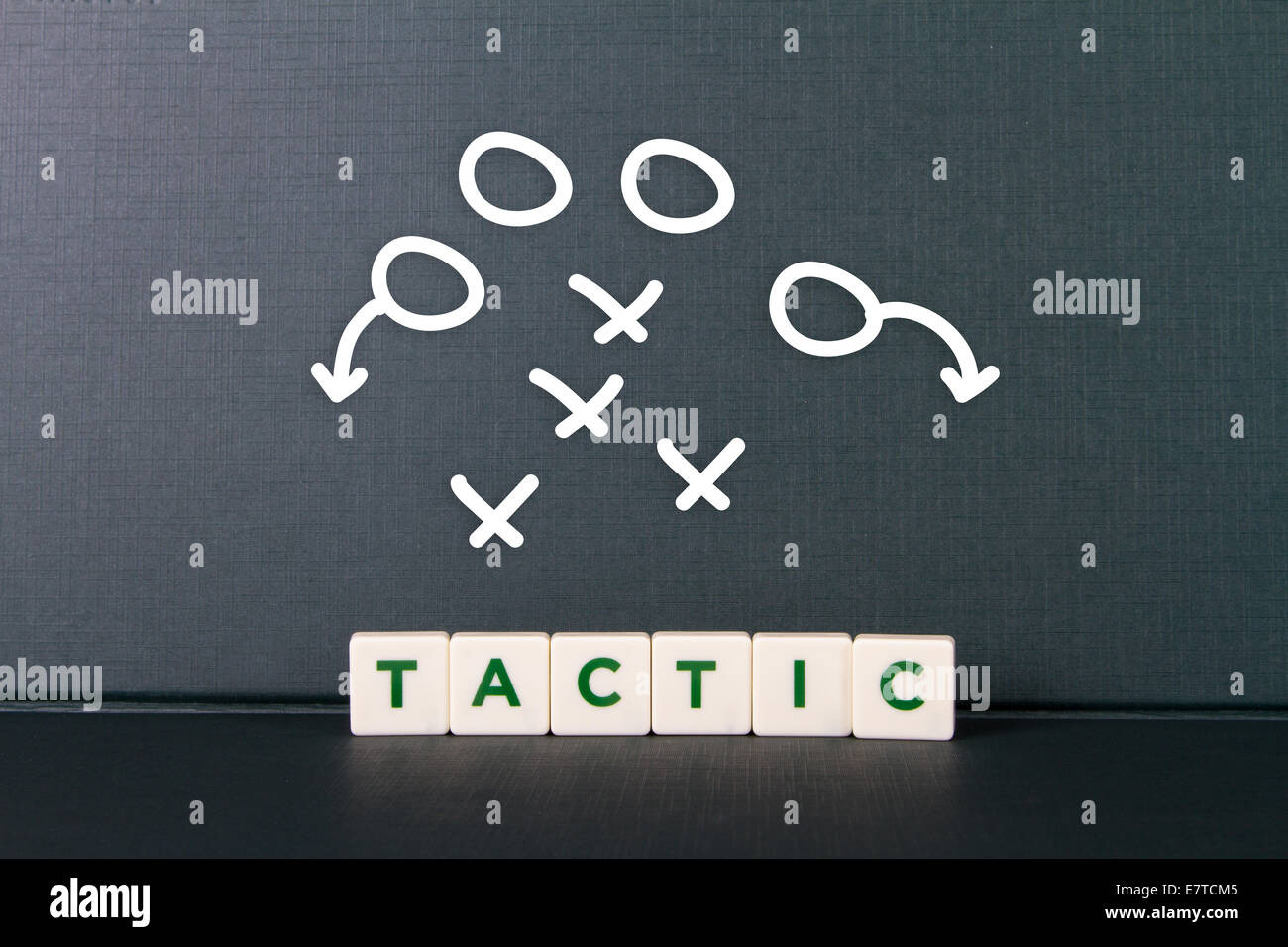 Tactic word in letters and sketch of tactics or positioning Stock Photo ...