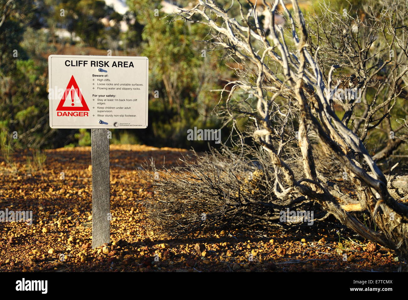 A sign warns of danger - cliff risk area at Buckley's Breakaway near ...